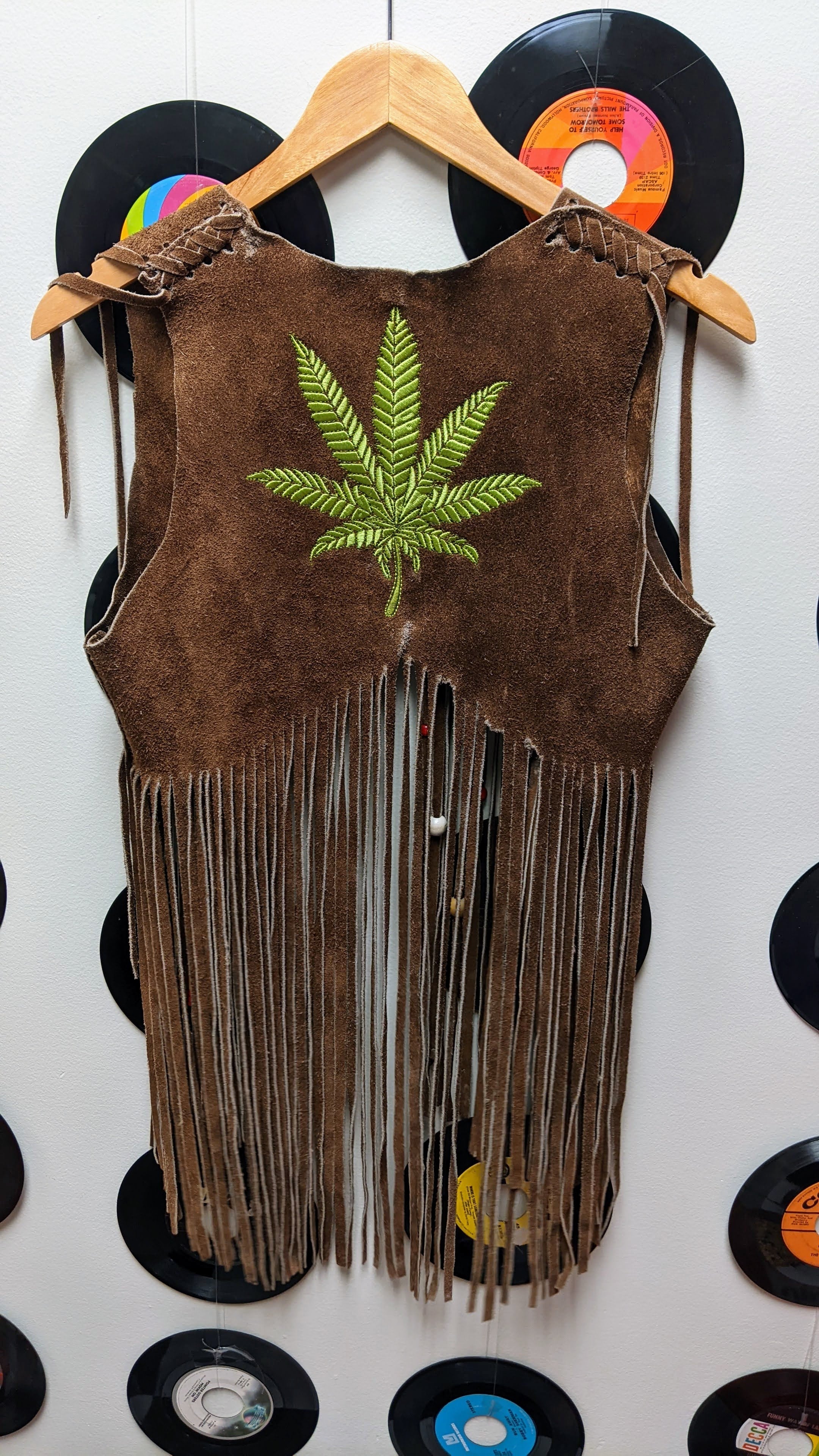100299463 - 70S HANDMADE EMBROIDERED CANNABIS LEAF VEST - - VESTS | All ...